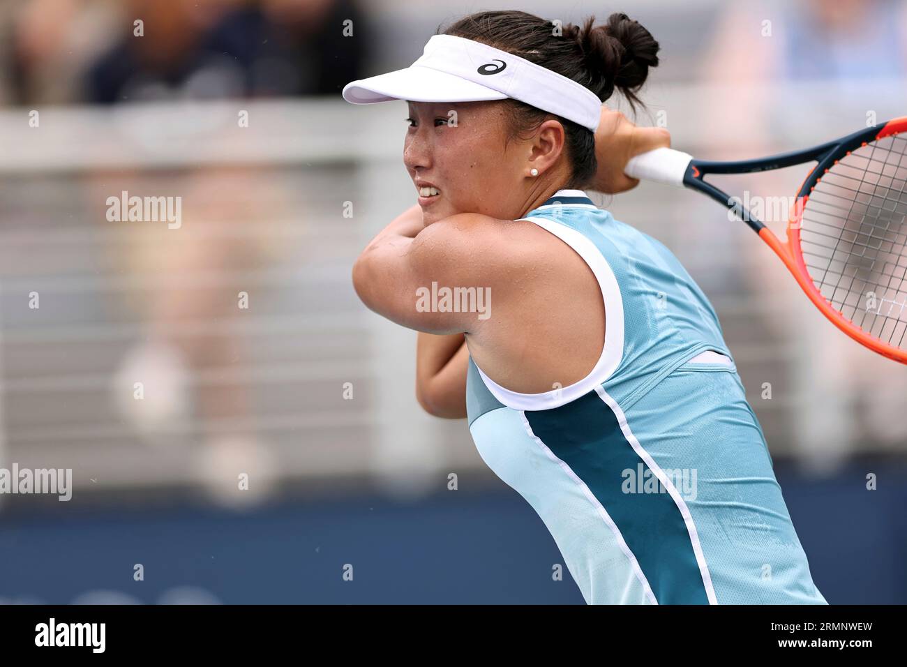Claire Liu in action during a women's singles match at the 2023 US Open ...