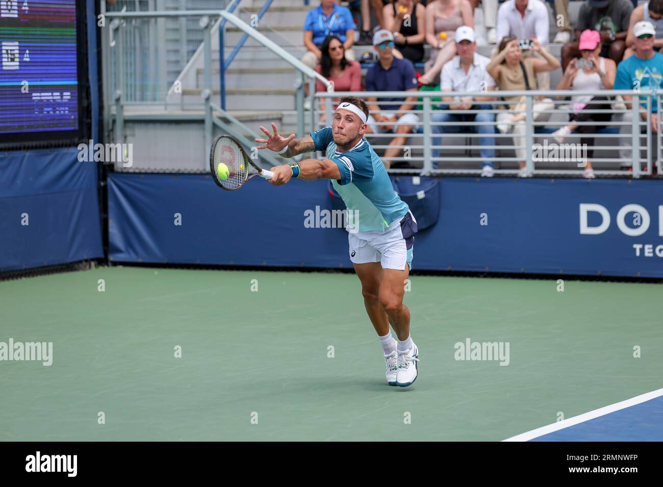 Alex Molcan in action during a men's singles match at the 2023 US Open, Tuesday, Aug. 29, 2023 ...