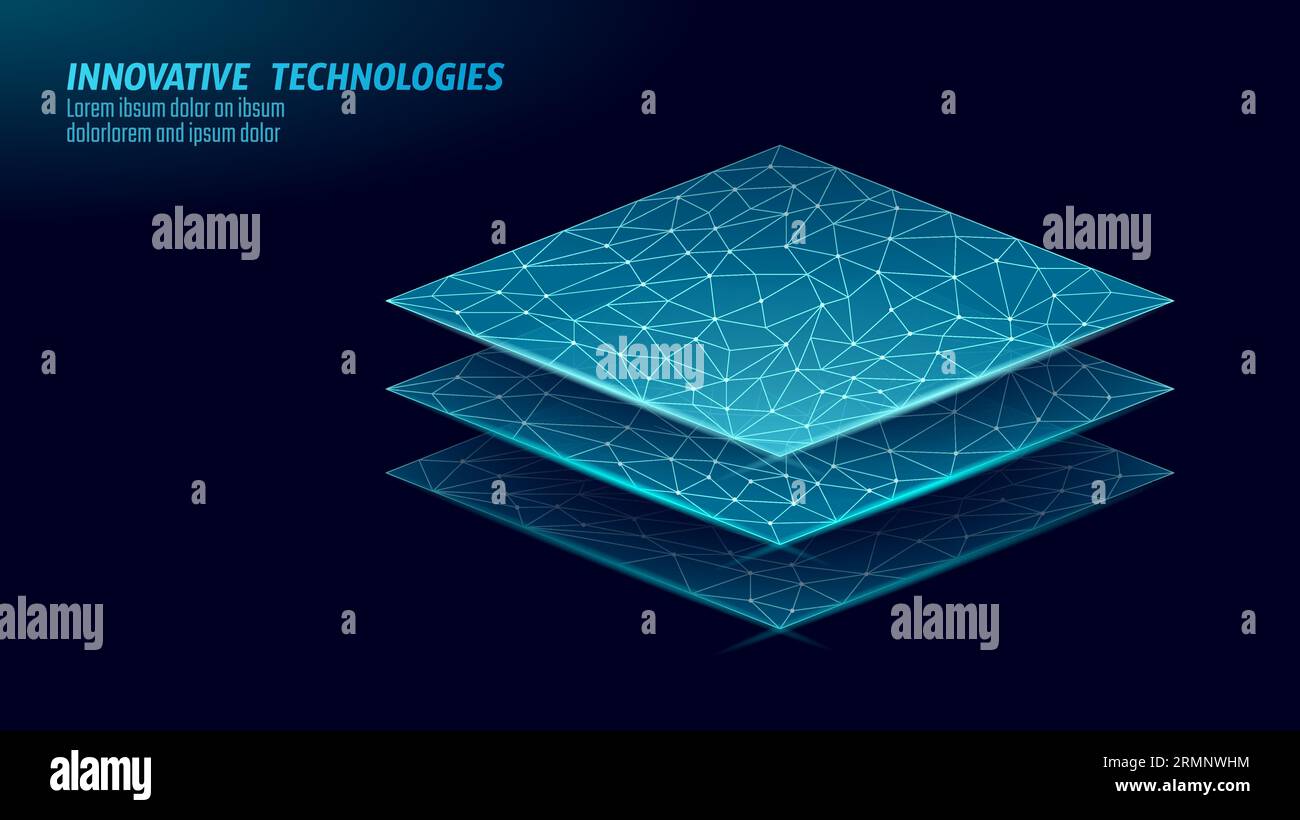 Low poly model of modern multilayered fabric technology. Dark blue wire ...