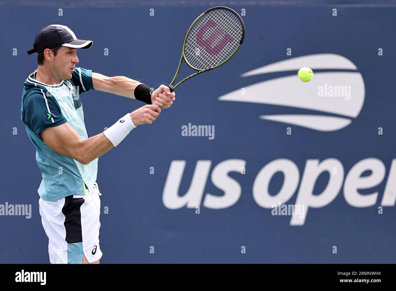 Nicolas Jarry in action during a men's singles match at the 2023 US Open, Tuesday, Aug. 29, 2023 ...