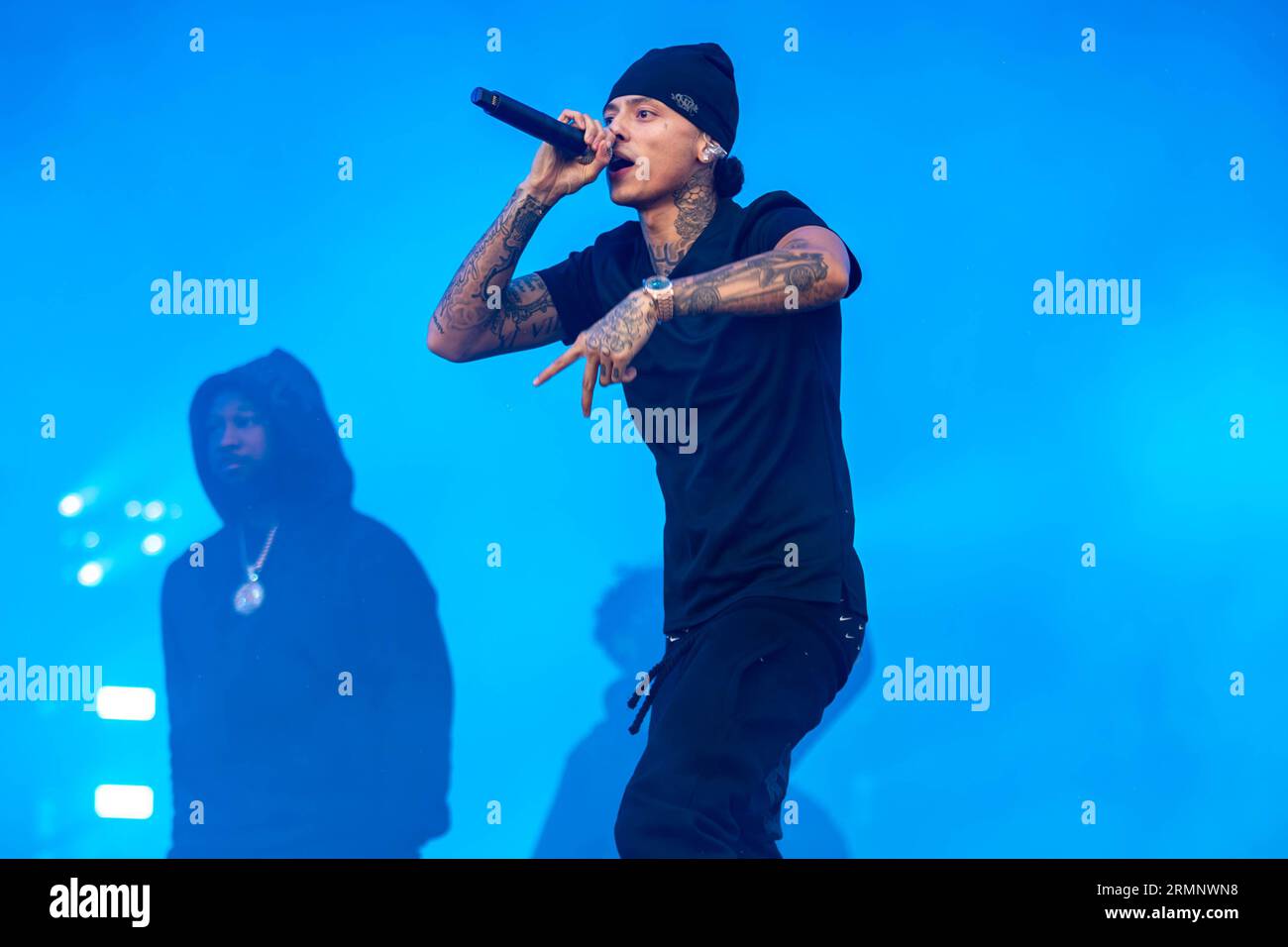 Leeds, UK. Sunday 27 August 2023 British rapper Oakley Neil H.T Caesar ...