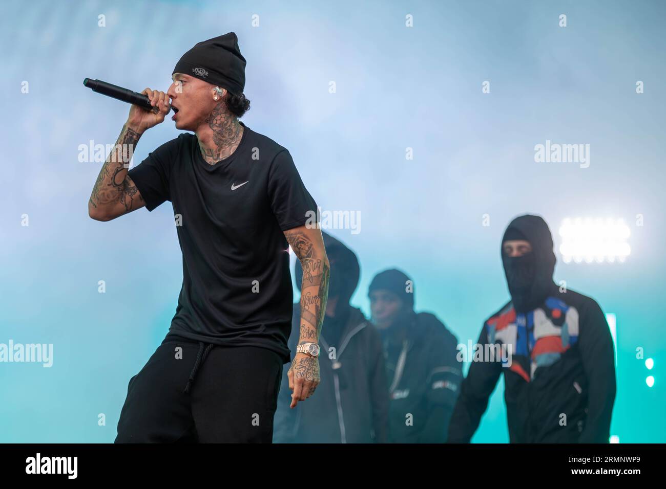 Leeds, UK. Sunday 27 August 2023 British rapper Oakley Neil H.T Caesar ...