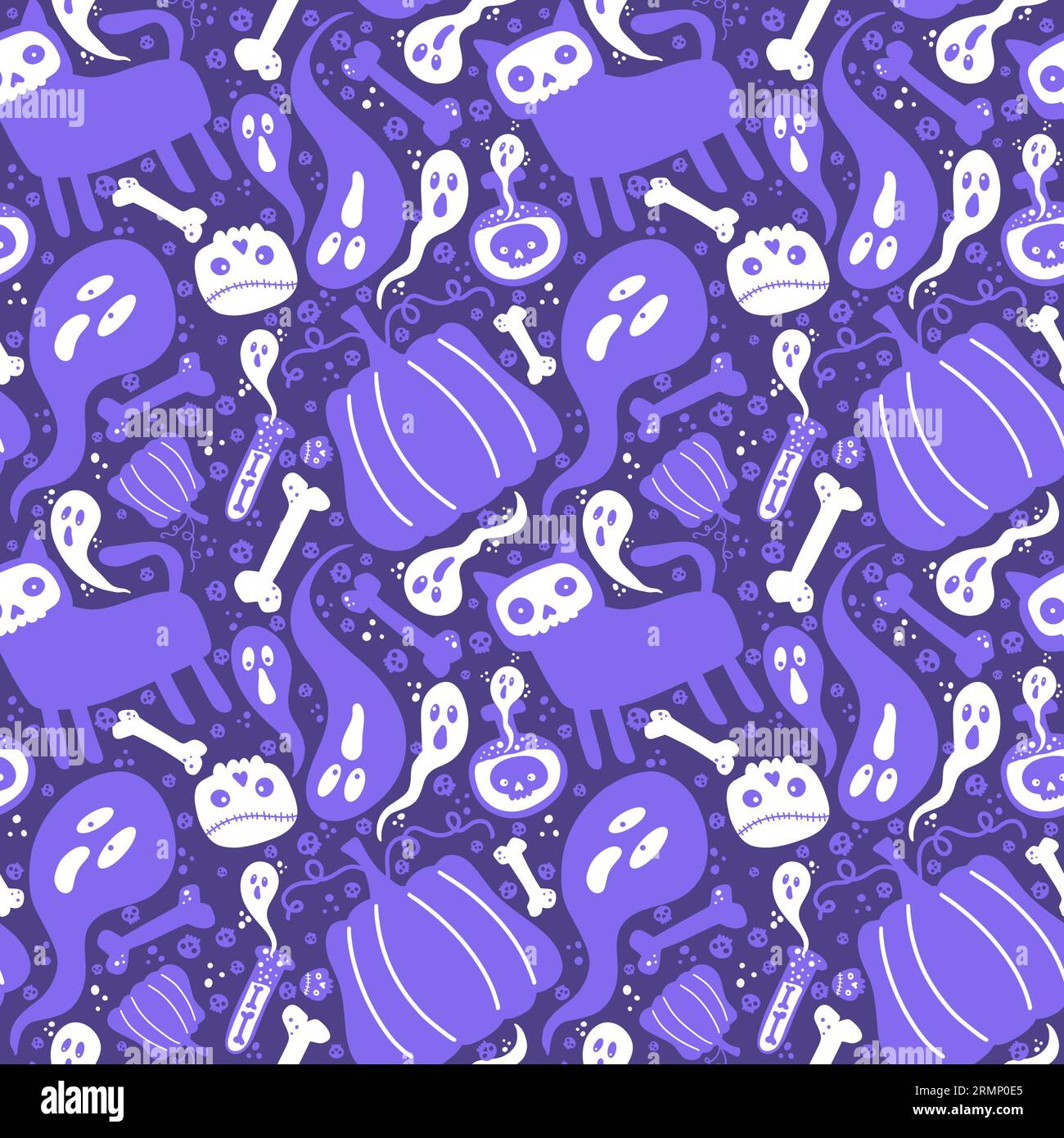 Halloween cat and pumpkins seamless ghost and skulls and poison pattern ...