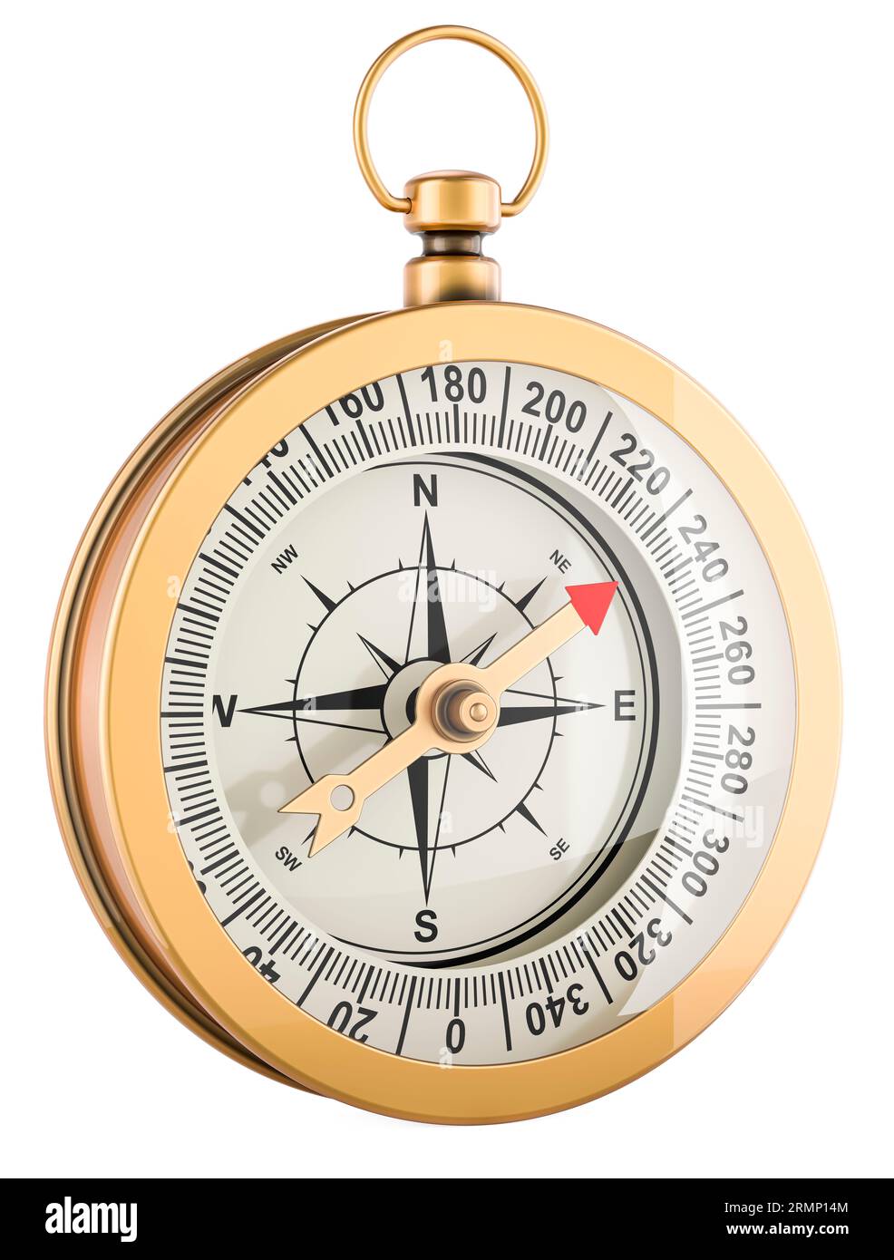 Golden magnetic compass, 3d rendering isolated on white background ...