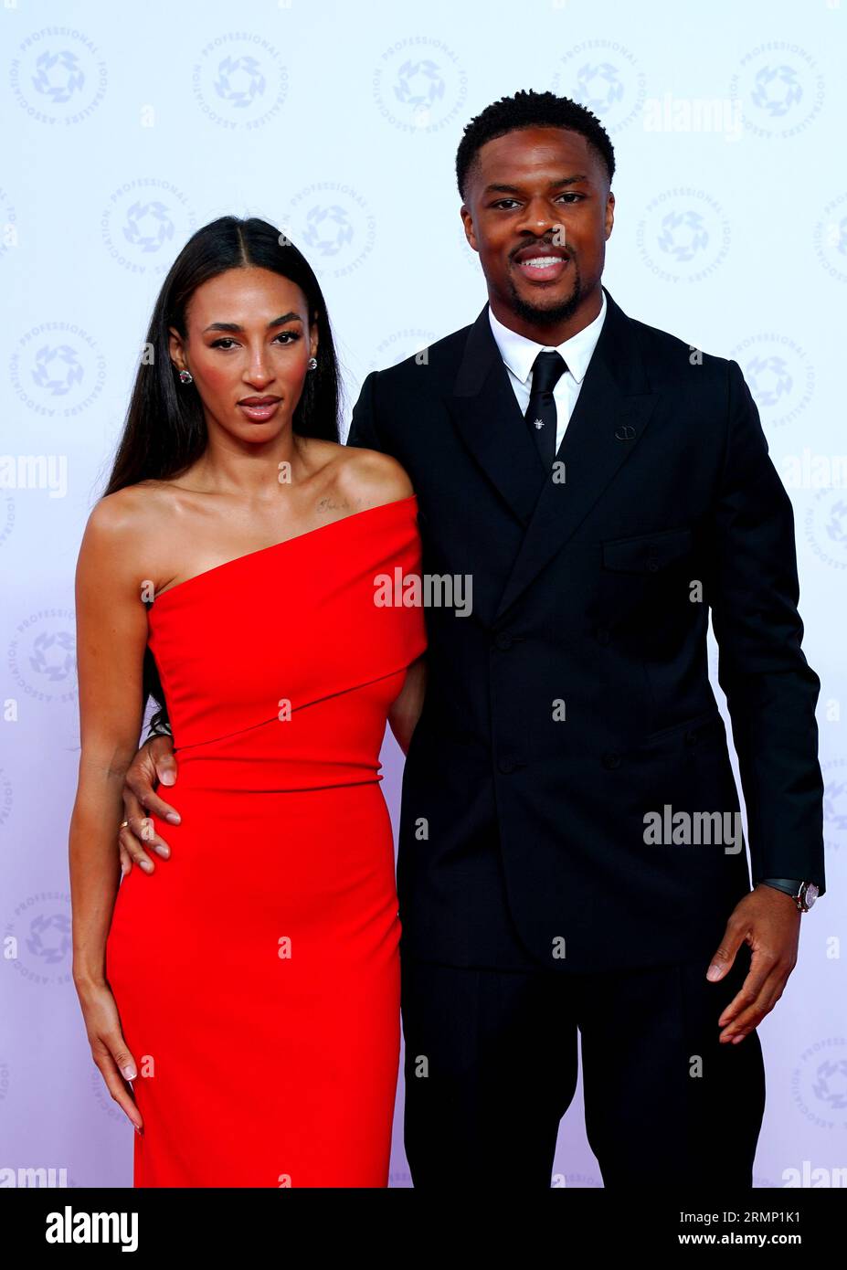 Chuba Akpom (right) arrives for the 2023 PFA Awards at The Lowry ...