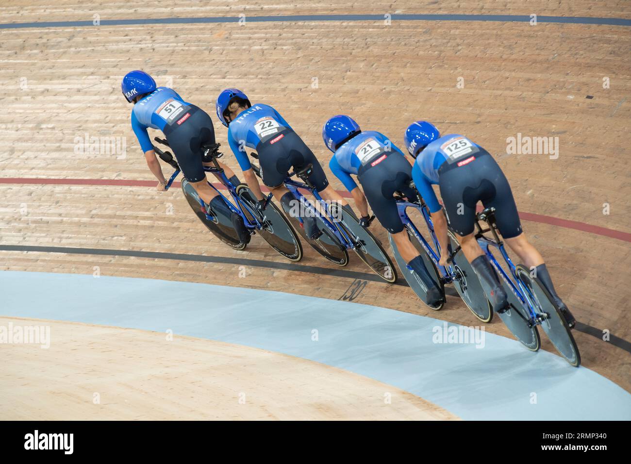 The Italian women's team pursuit squad during qualifying at the UCI ...