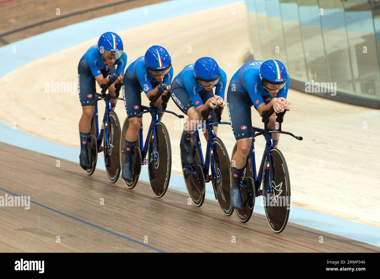 The Italian women's team pursuit squad during qualifying at the UCI ...