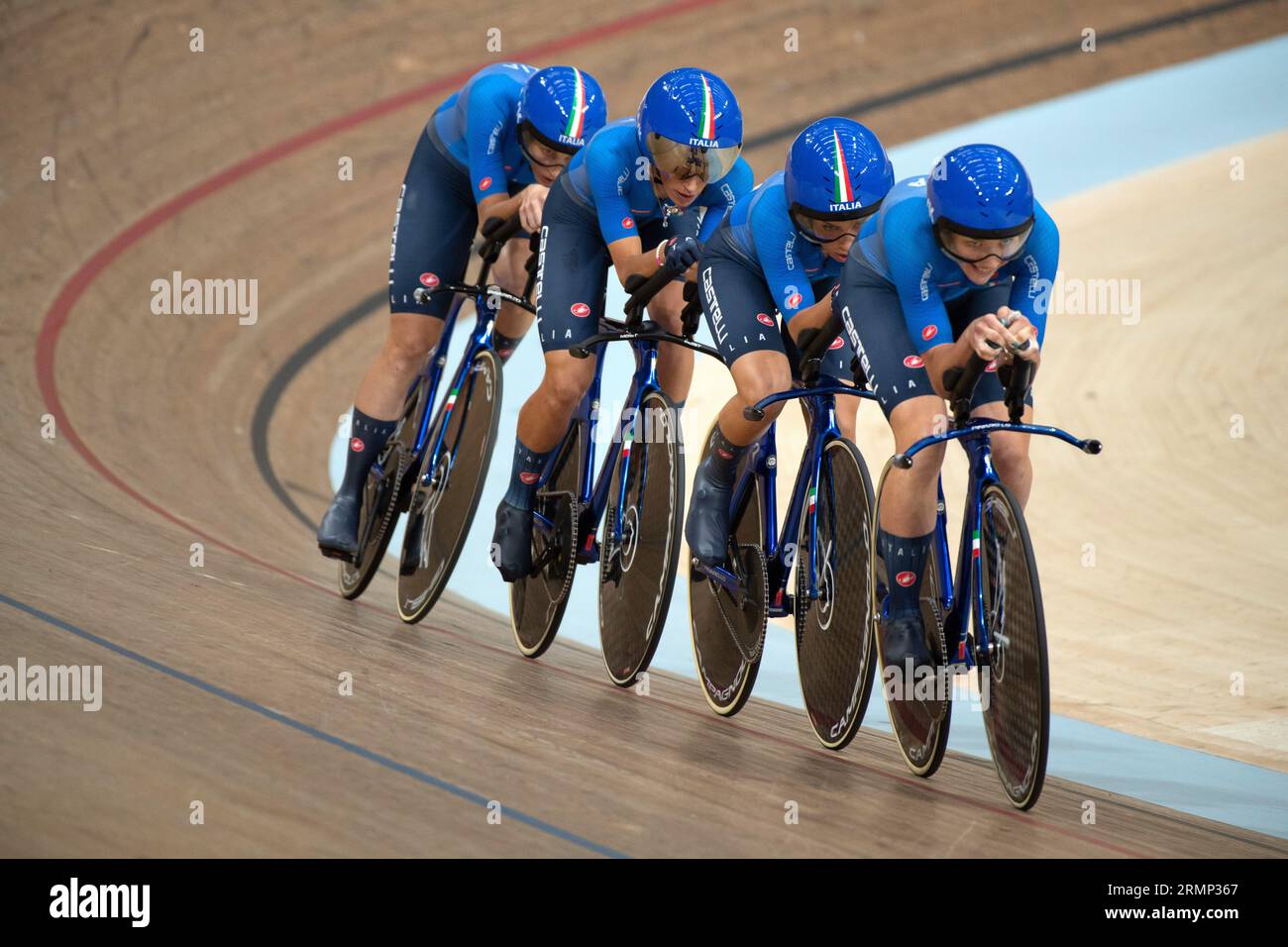 The Italian women's team pursuit squad during qualifying at the UCI ...