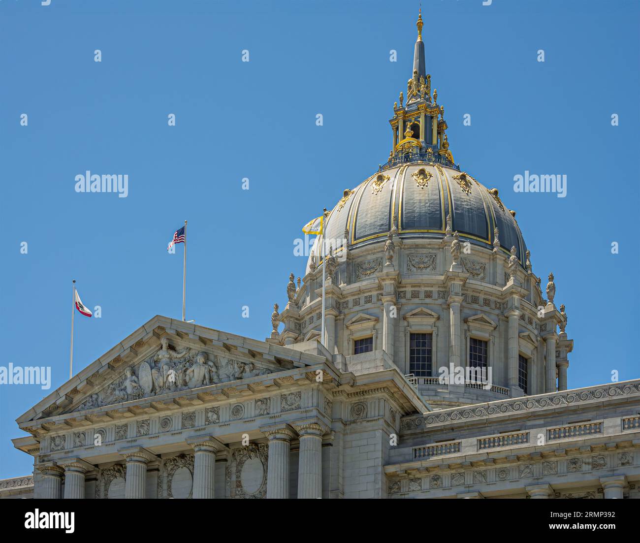 San Francisco, CA, USA - July 12, 2023: Gray stone City Hall east ...