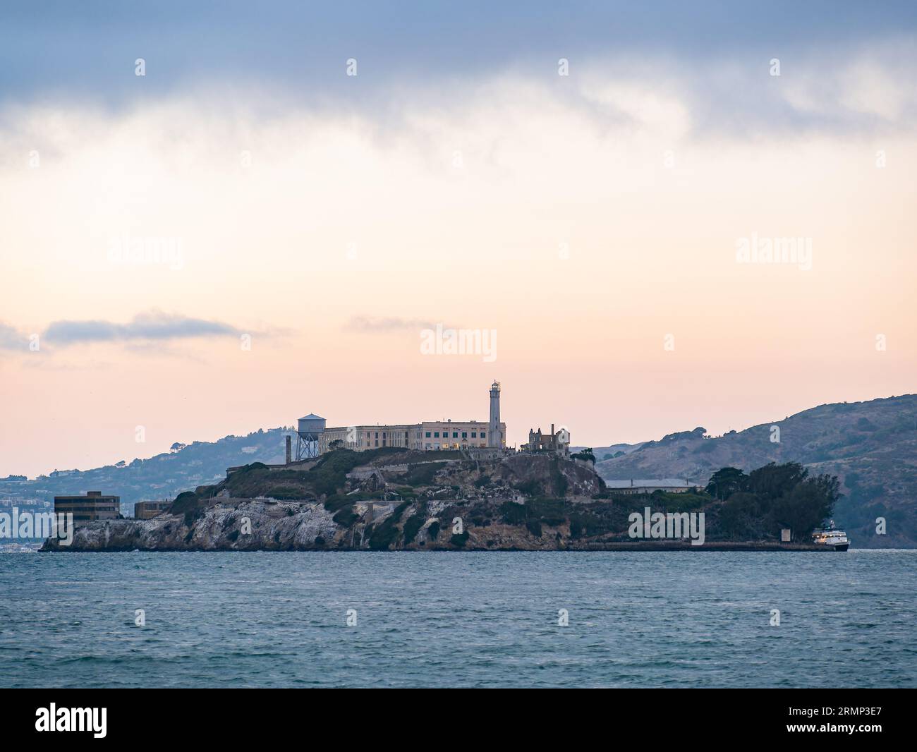 Sunny view of the building of Alcatraz Island at San Francisco ...