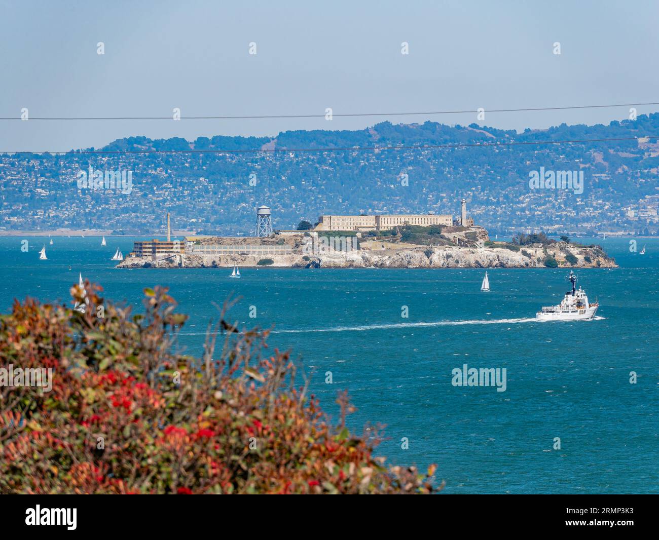 Sunny view of the building of Alcatraz Island at San Francisco ...