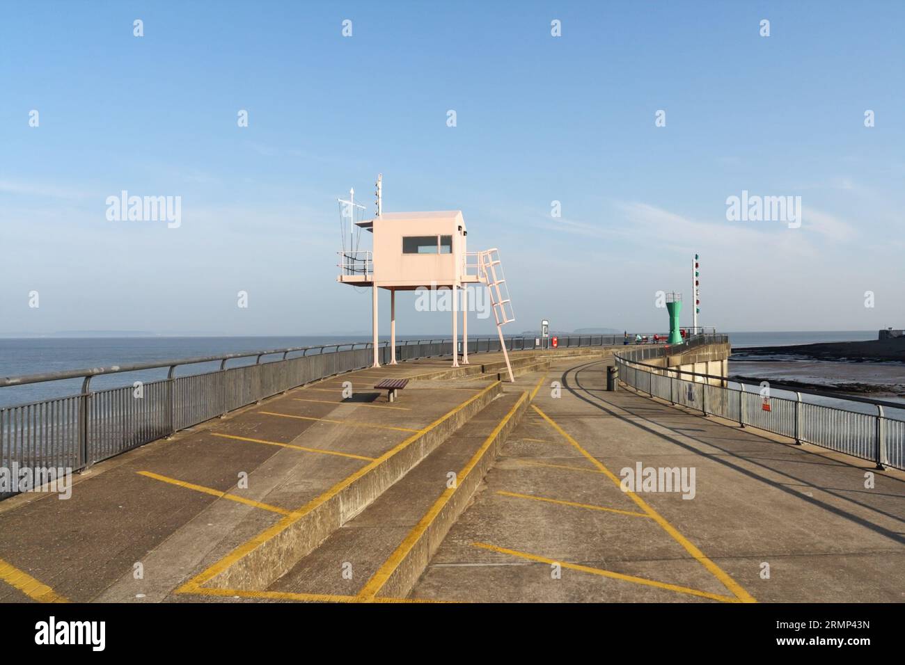 Cardiff Bay barrage, concrete structure, Wales UK Pink lookout tower ...
