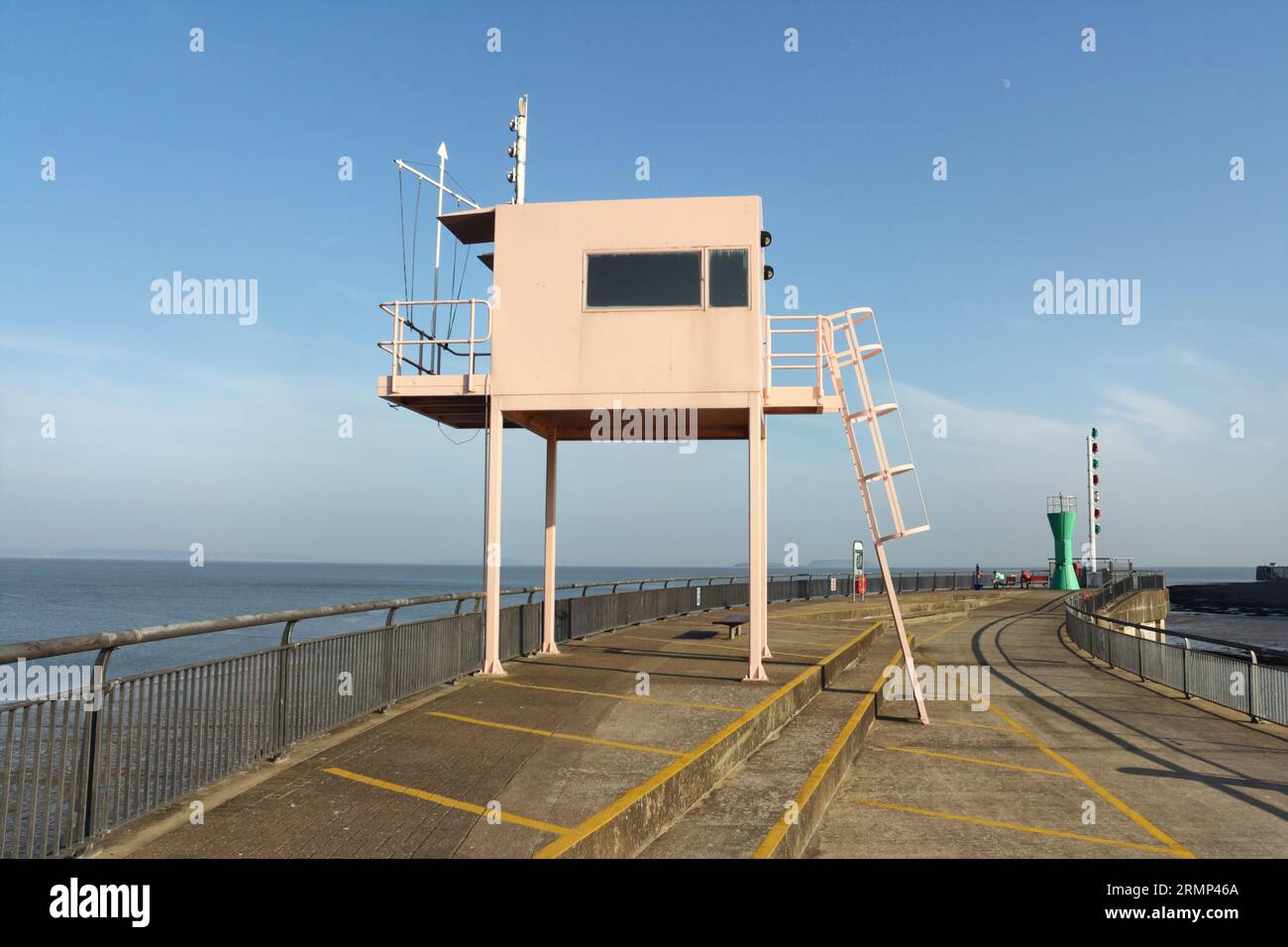 Cardiff Bay barrage, concrete structure, Wales UK Pink lookout tower ...