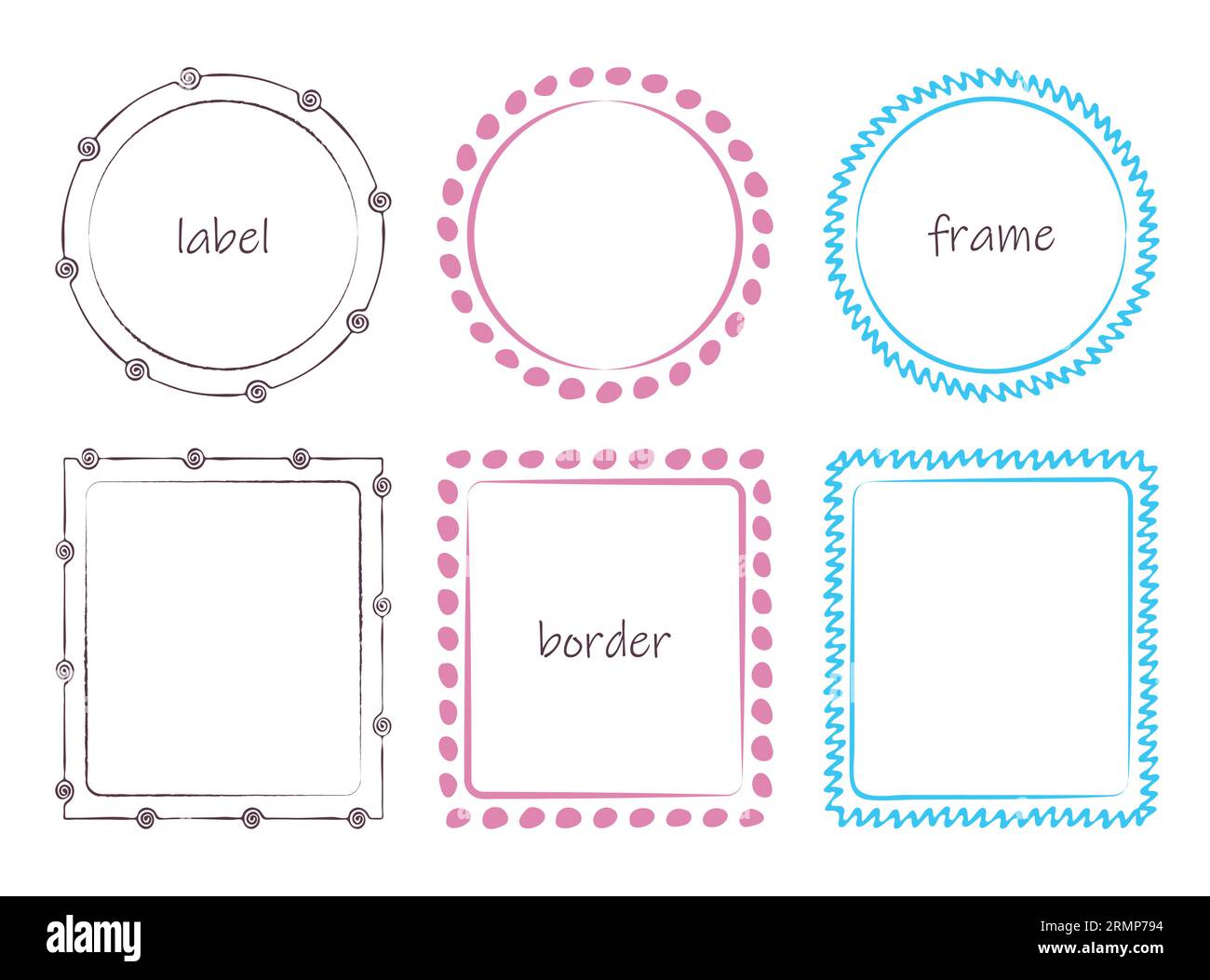 Doodle frames, border Set. Hand drawn paint brush scribble line strokes ...