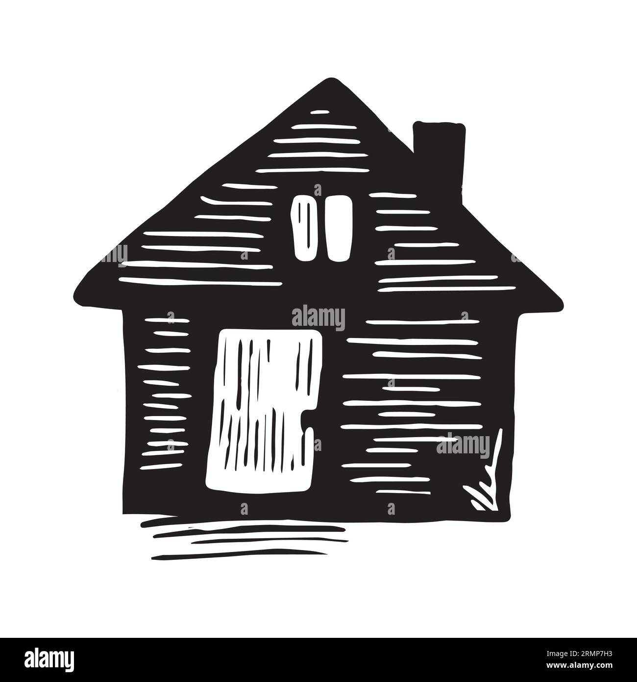 Whimsical beach hut block print illustration for tropical travel ...