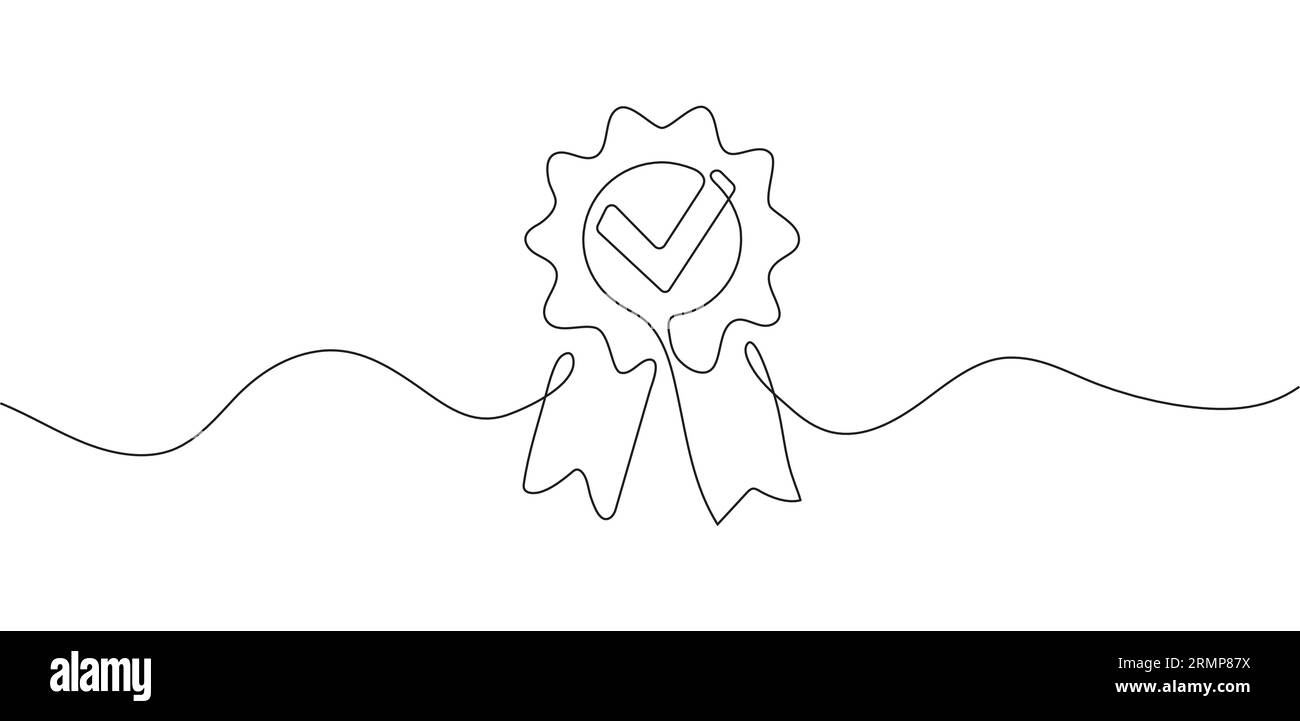 Check mark continuous line with ribbon of honor Stock Vector Image ...