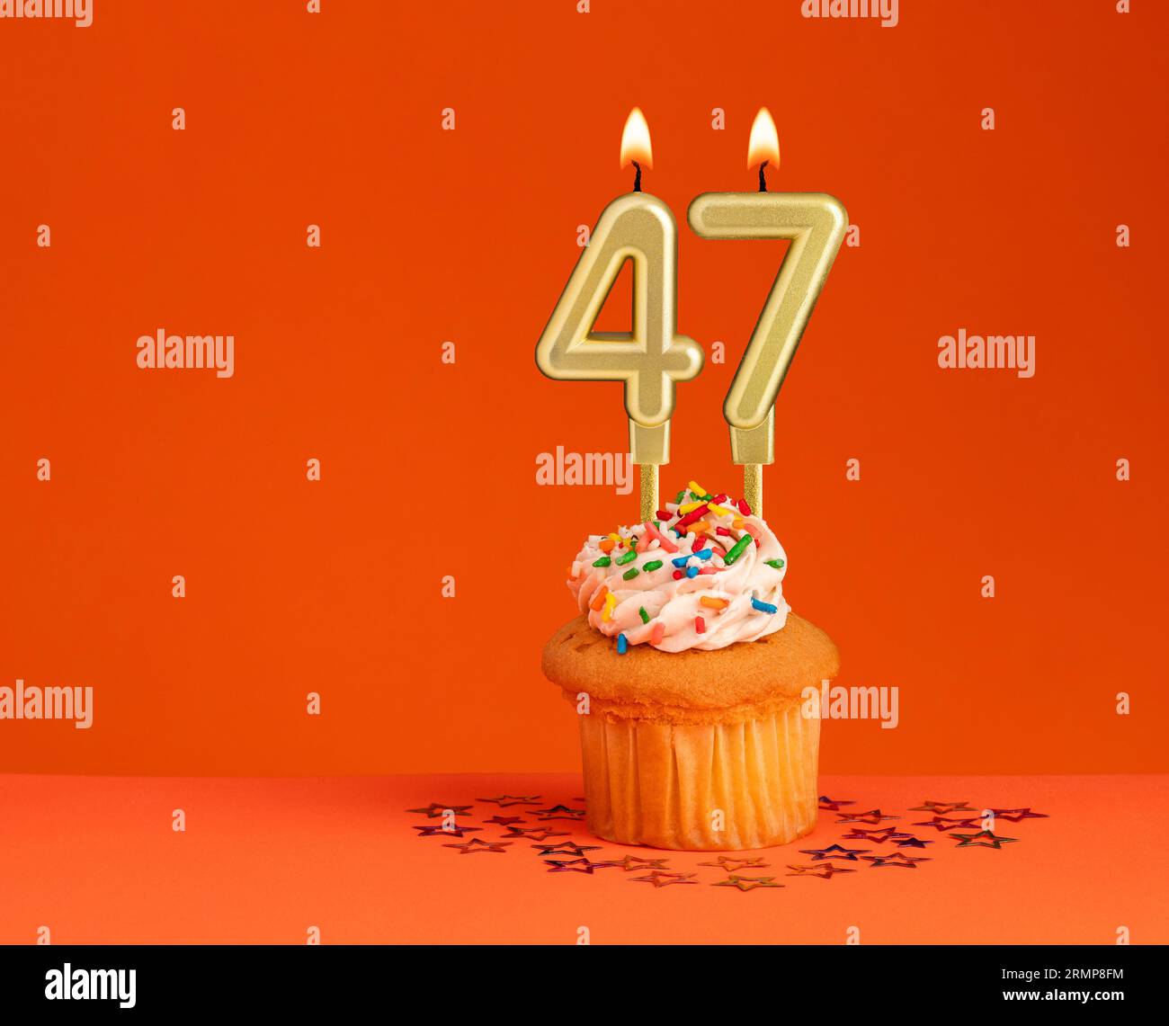 Number 47 candle - Birthday card design in orange background Stock ...