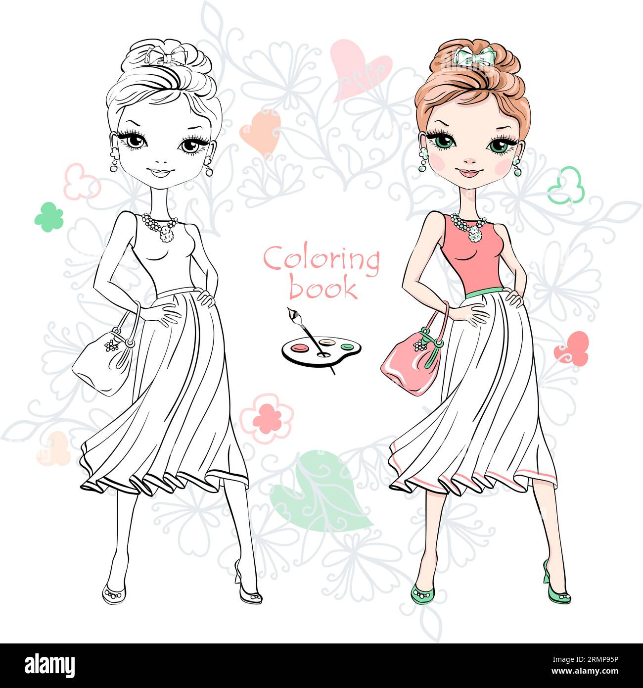 Vector Coloring Book 5 of cute fashion blond girl Stock Vector Image ...