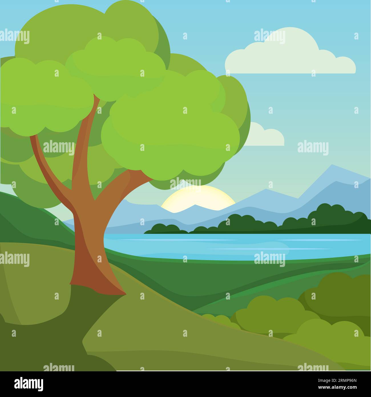 Colored natural landscape with trees Vector Stock Vector Image & Art ...