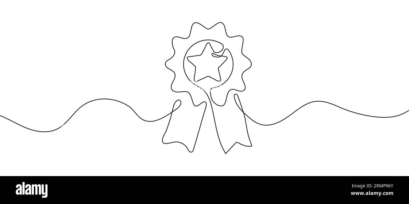 Star with ribbon of honor vector continuous line. Winner icon in hand ...