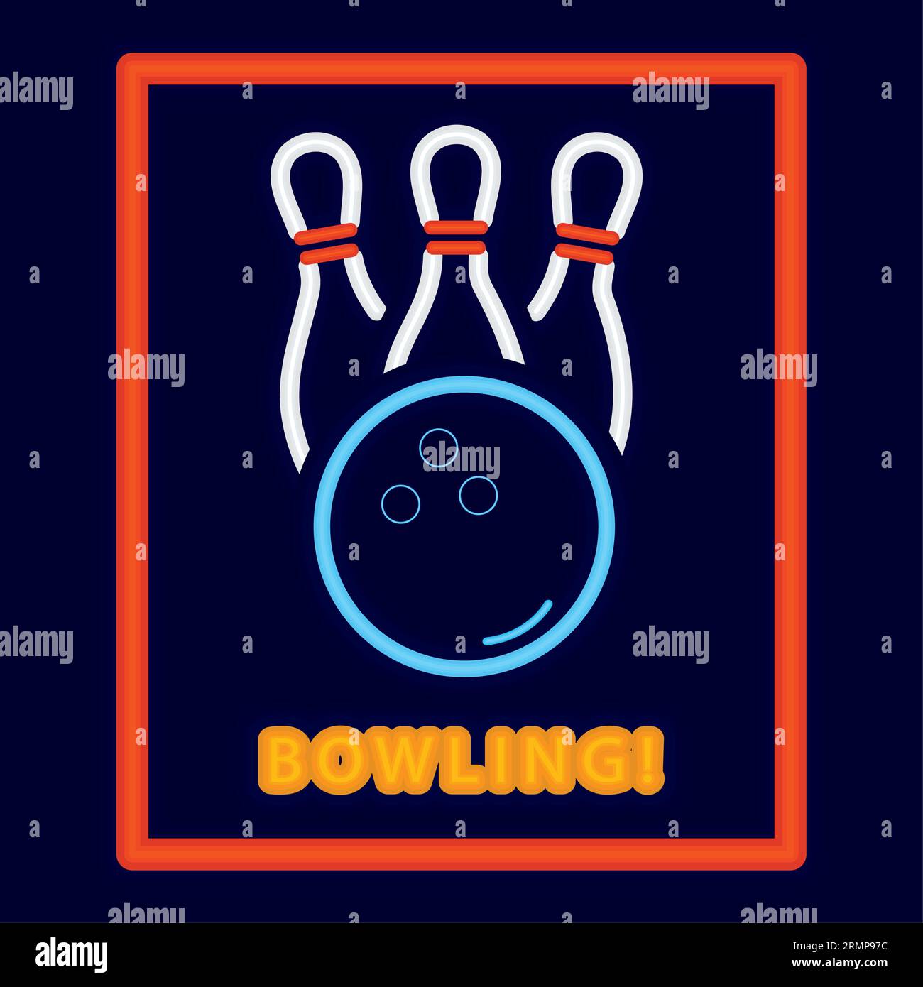 Colored bowling neon poster with bowling ball and pins Vector Stock ...