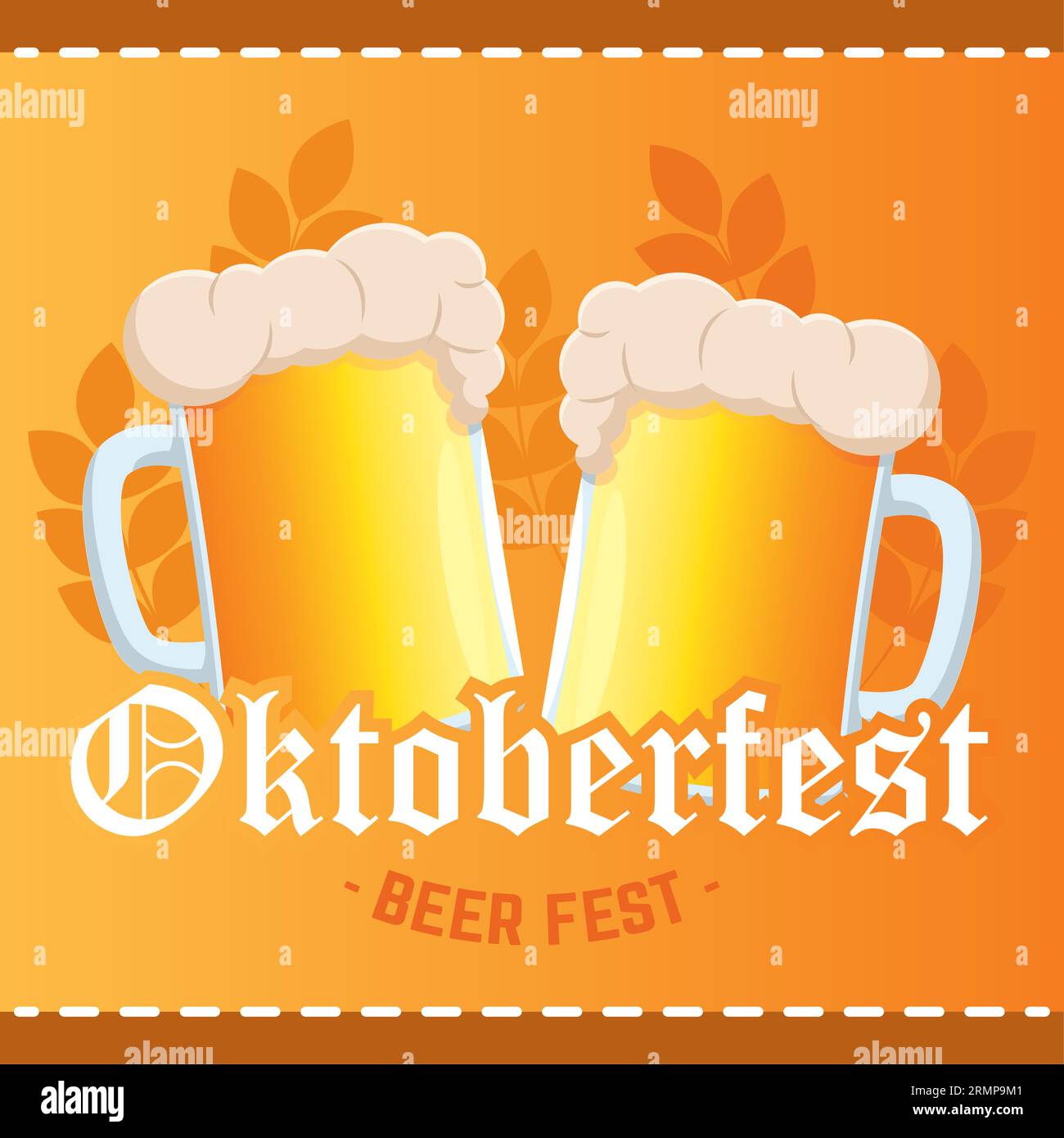 Pair of beer mugs with foam Oktoberfest beer festival Vector Stock ...