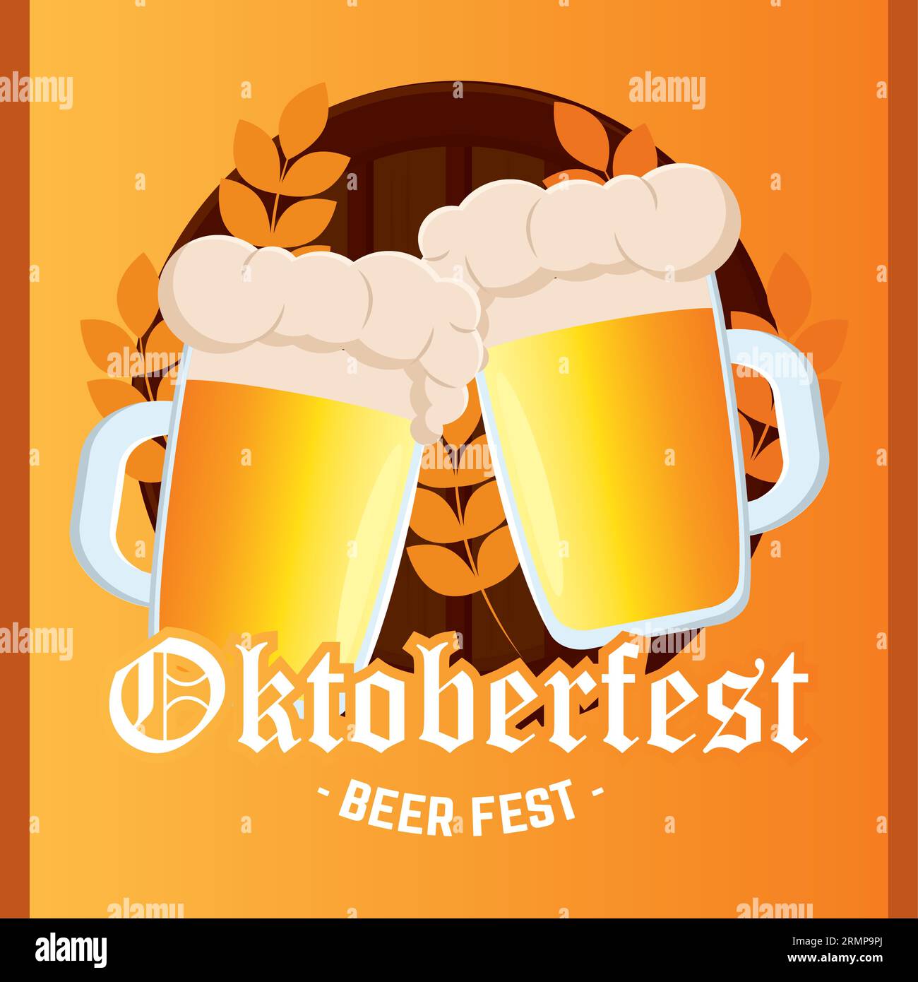 Pair of beer mugs with foam Oktoberfest beer festival Vector Stock ...