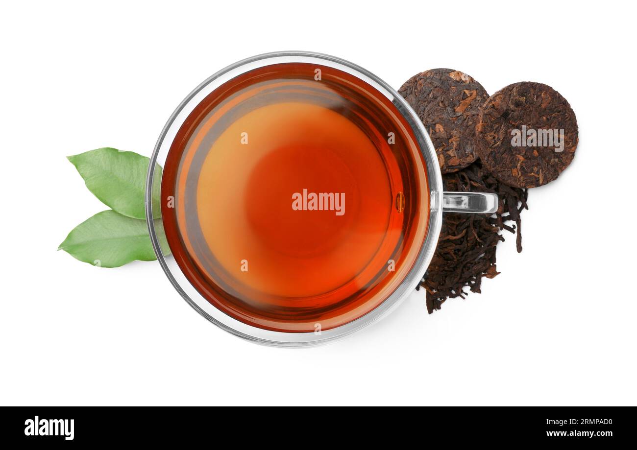 Traditional Chinese pu-erh tea, freshly brewed beverage and green ...