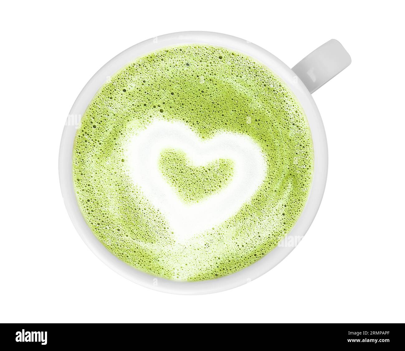 Cup of fresh matcha latte isolated on white, top view Stock Photo - Alamy