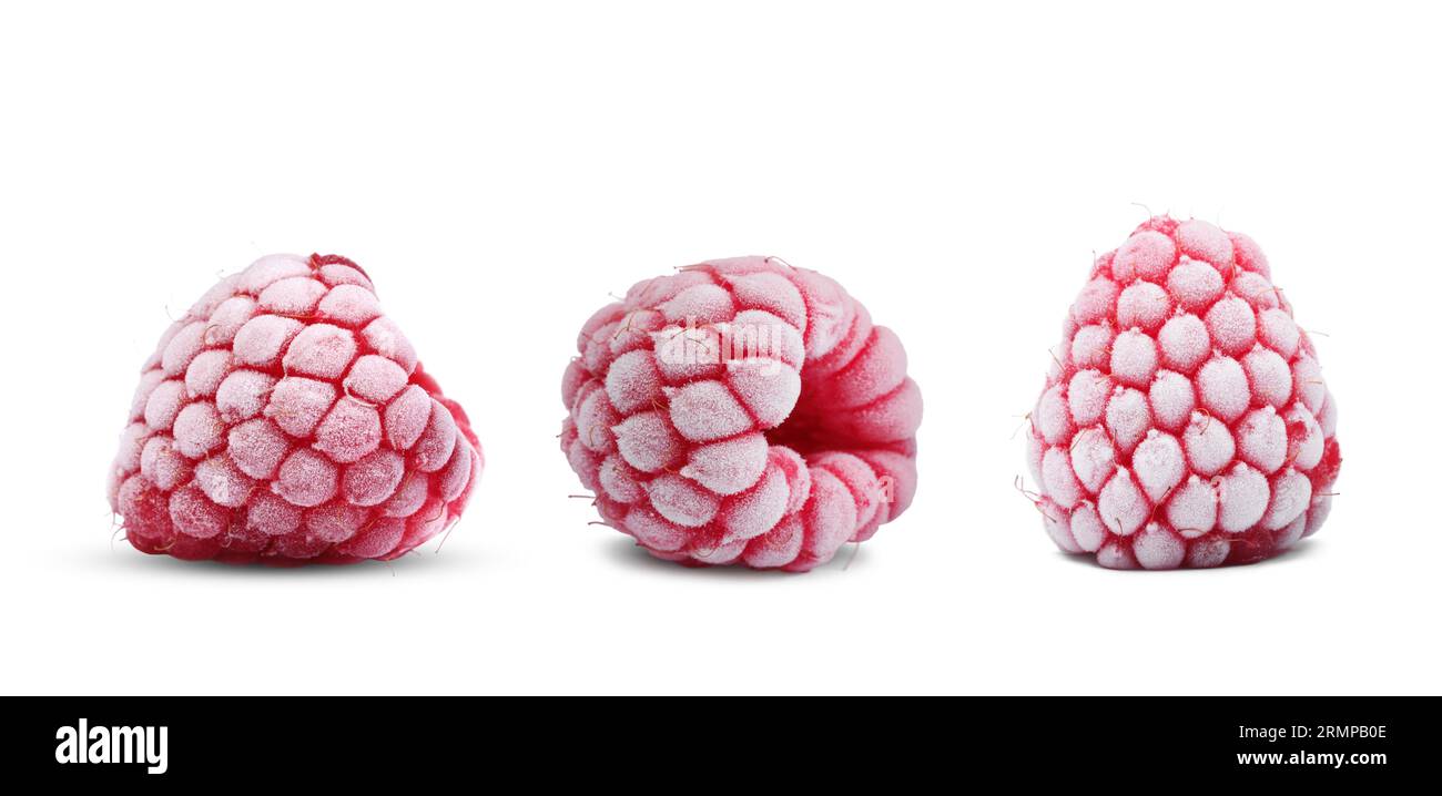 Set of frozen raspberries isolated on white background Stock Photo - Alamy
