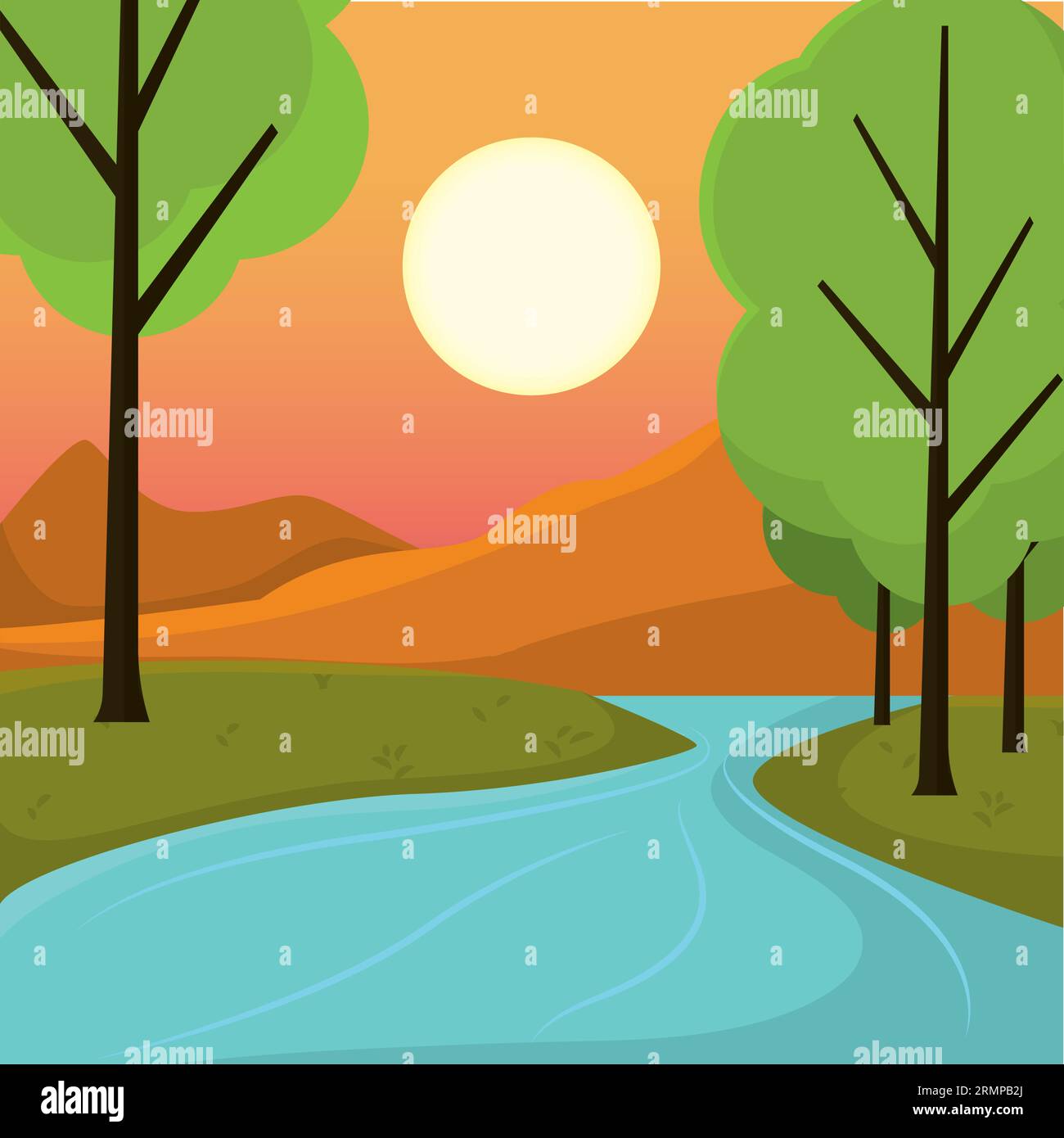 Colored natural landscape with trees Vector Stock Vector Image & Art ...