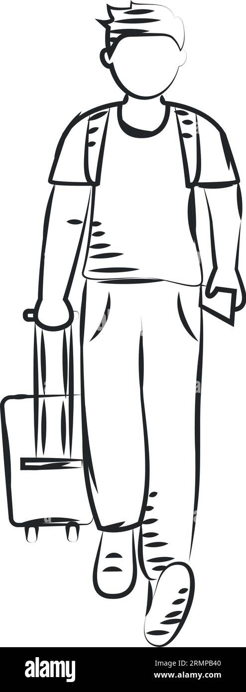 Isolated sketch of a boy character with travel bag Vector Stock Vector ...