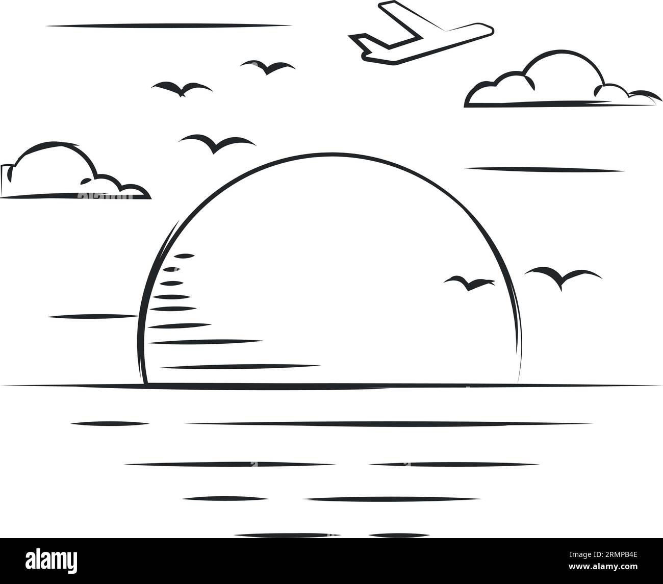 Sketch of a sunset at beach Vector Stock Vector Image & Art - Alamy
