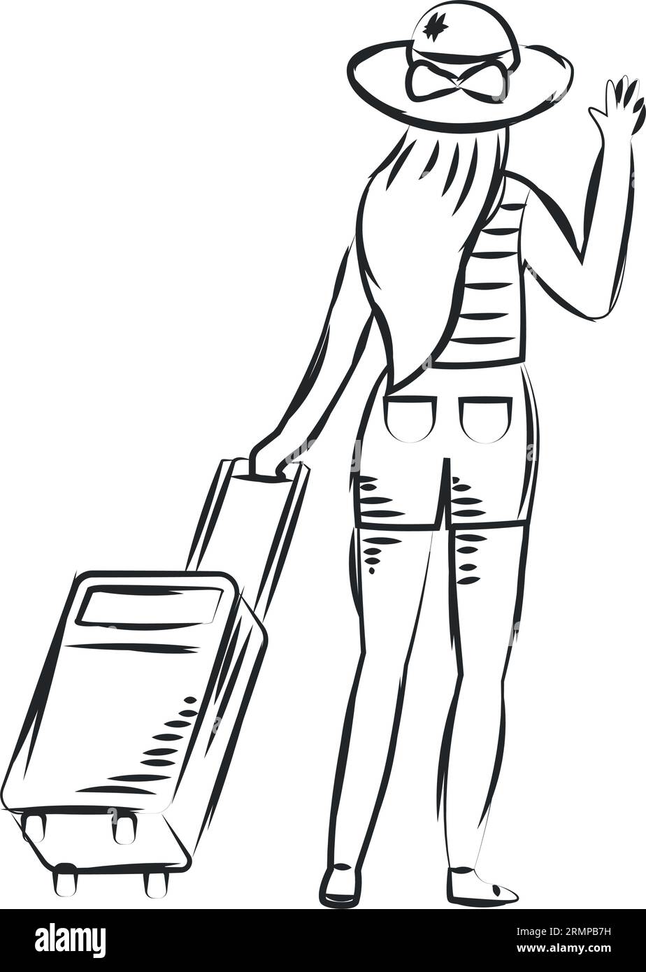 Isolated sketch of a girl character with travel bag Vector Stock Vector ...