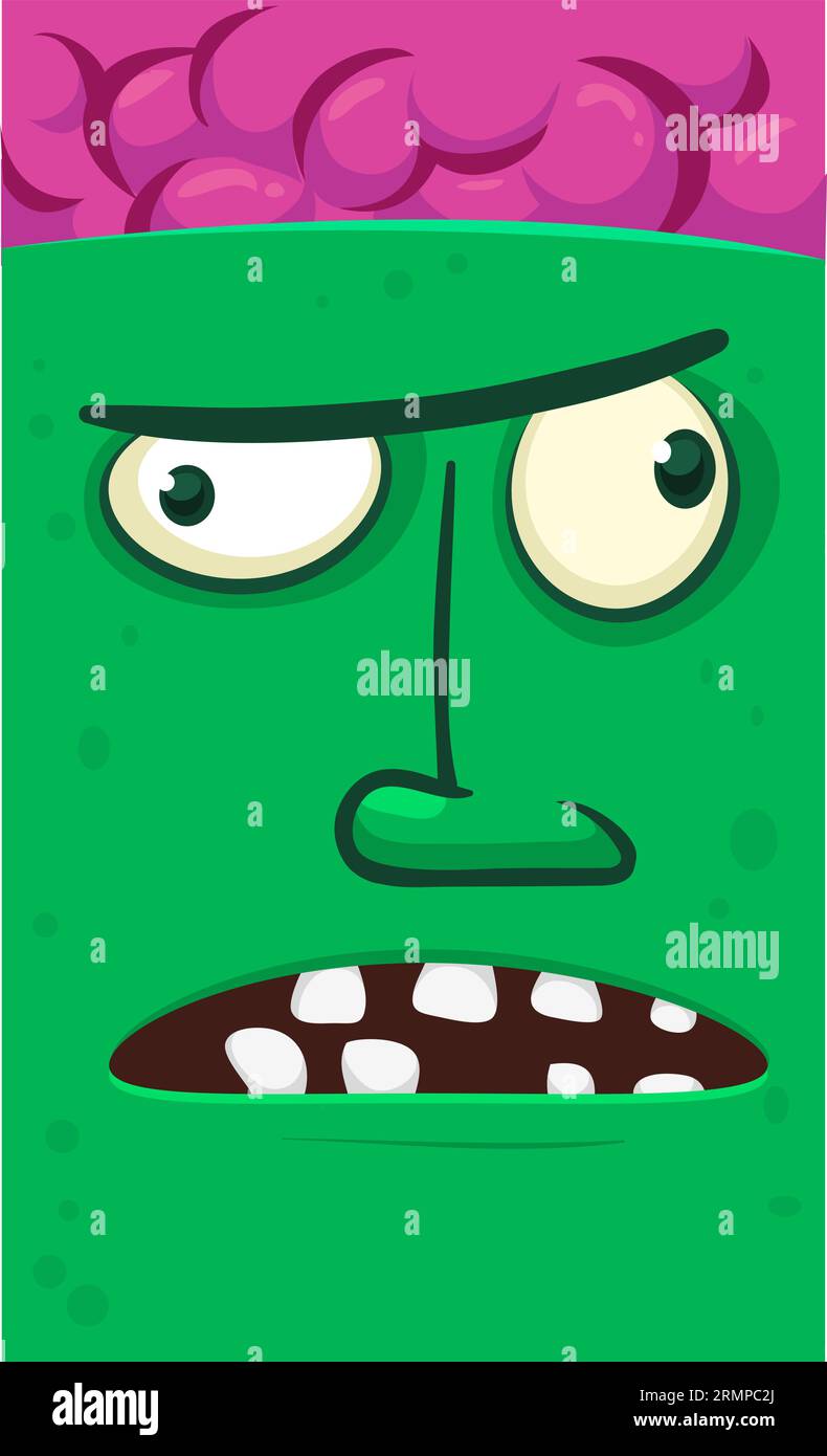 Cartoon angry zombie face avatar. Halloween vector illustration of ...
