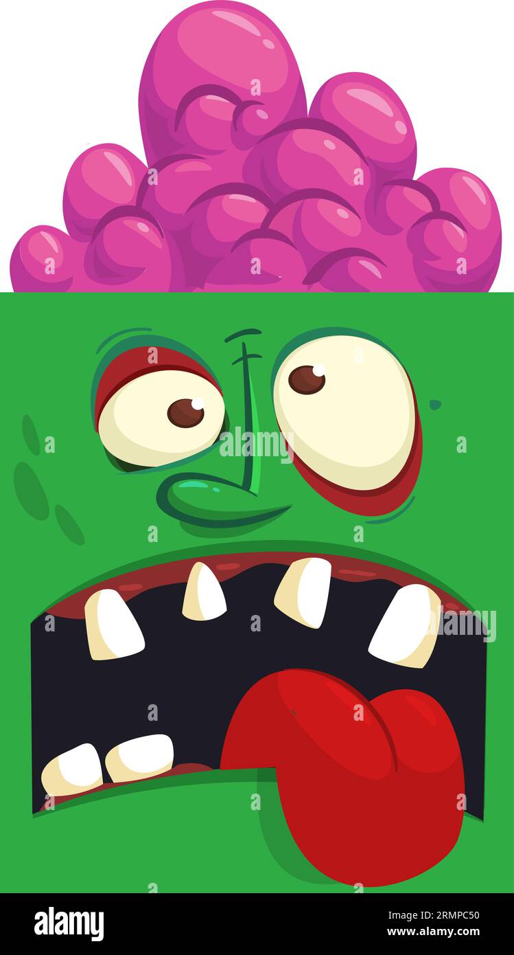 Cartoon angry zombie face avatar. Halloween vector illustration of ...