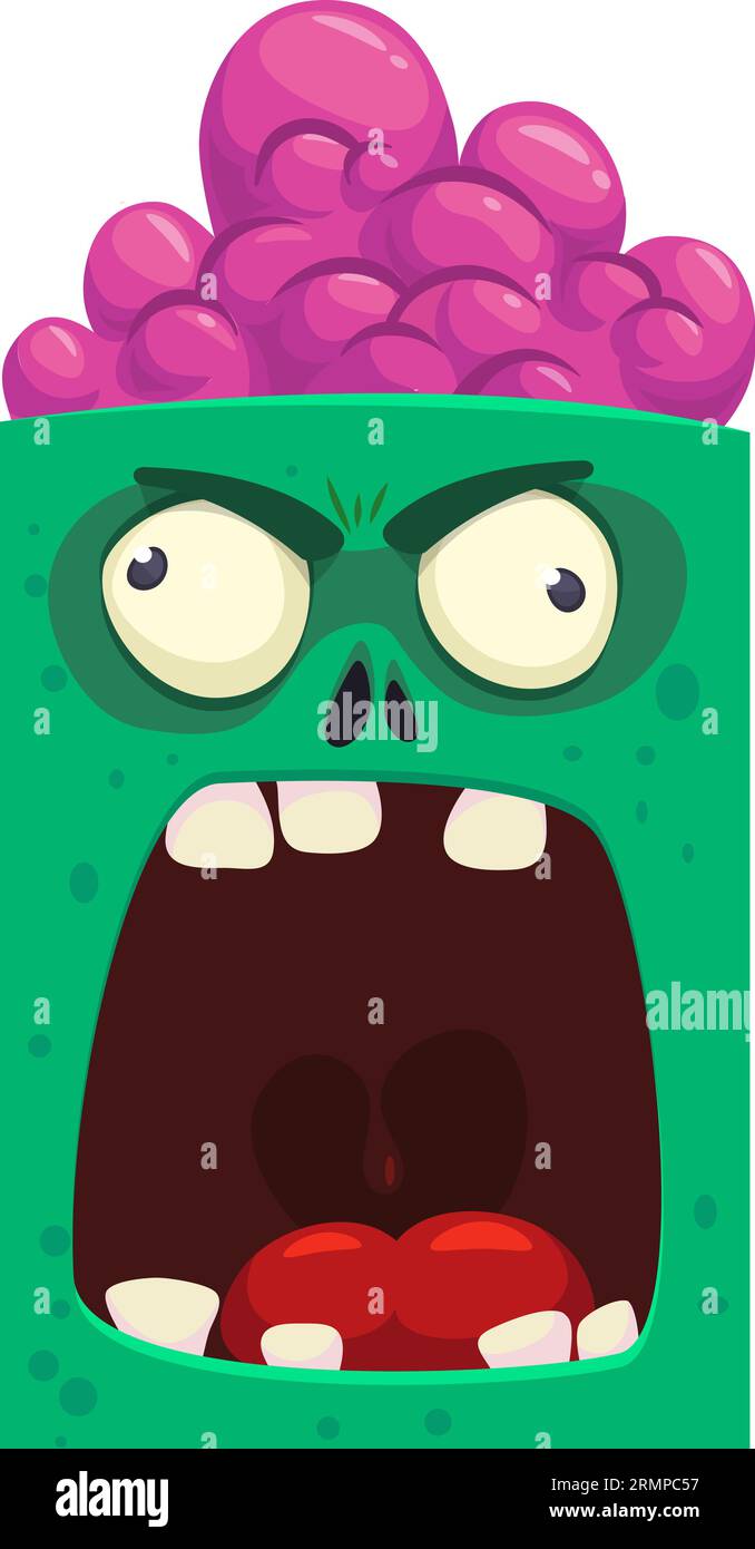 Cartoon angry zombie face avatar. Halloween vector illustration of ...