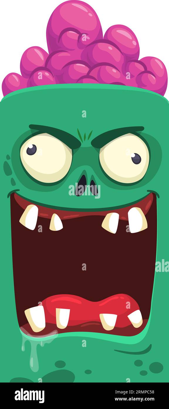 Cartoon angry zombie face avatar. Halloween vector illustration of ...