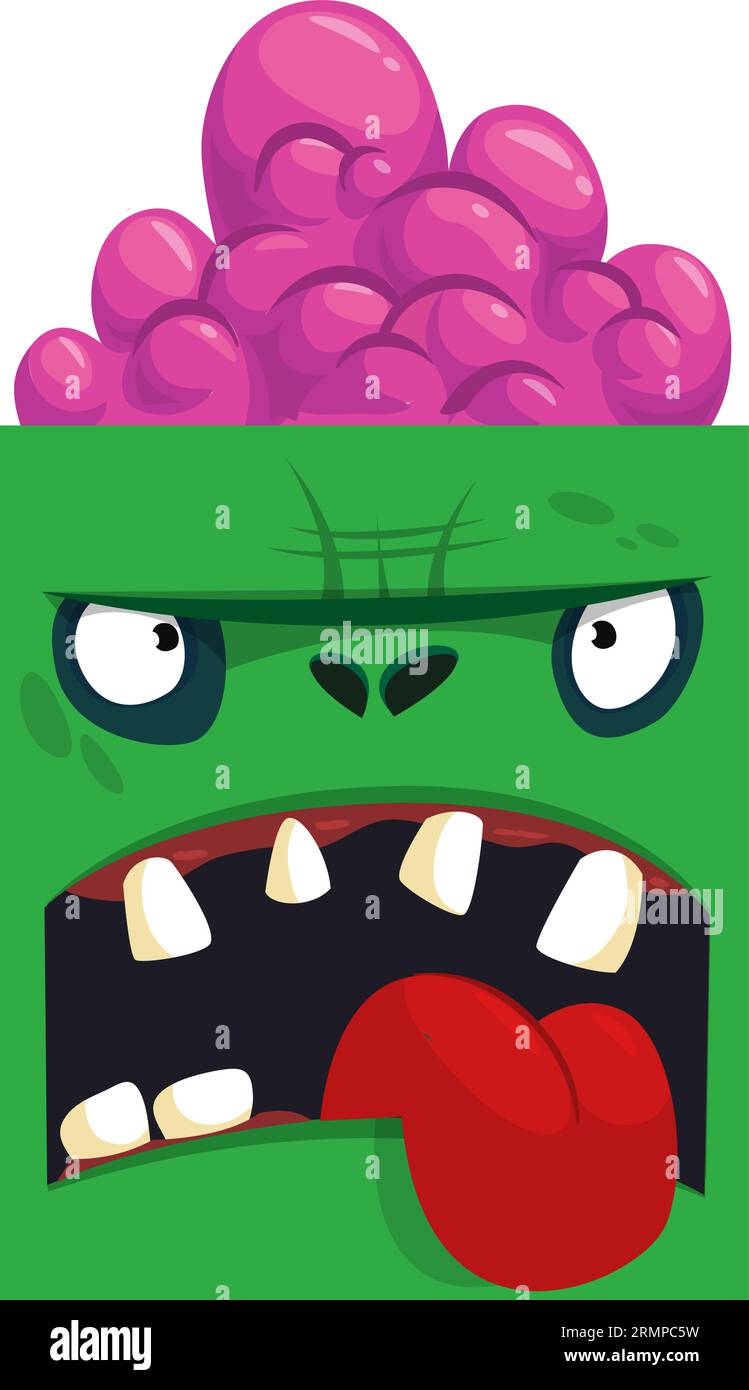 Cartoon angry zombie face avatar. Halloween vector illustration of ...