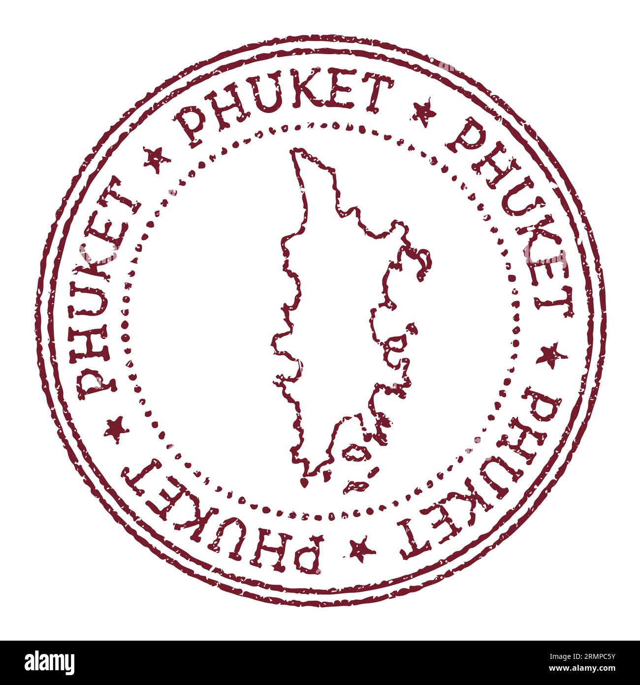 Phuket round rubber stamp with island map. Vintage red passport stamp ...