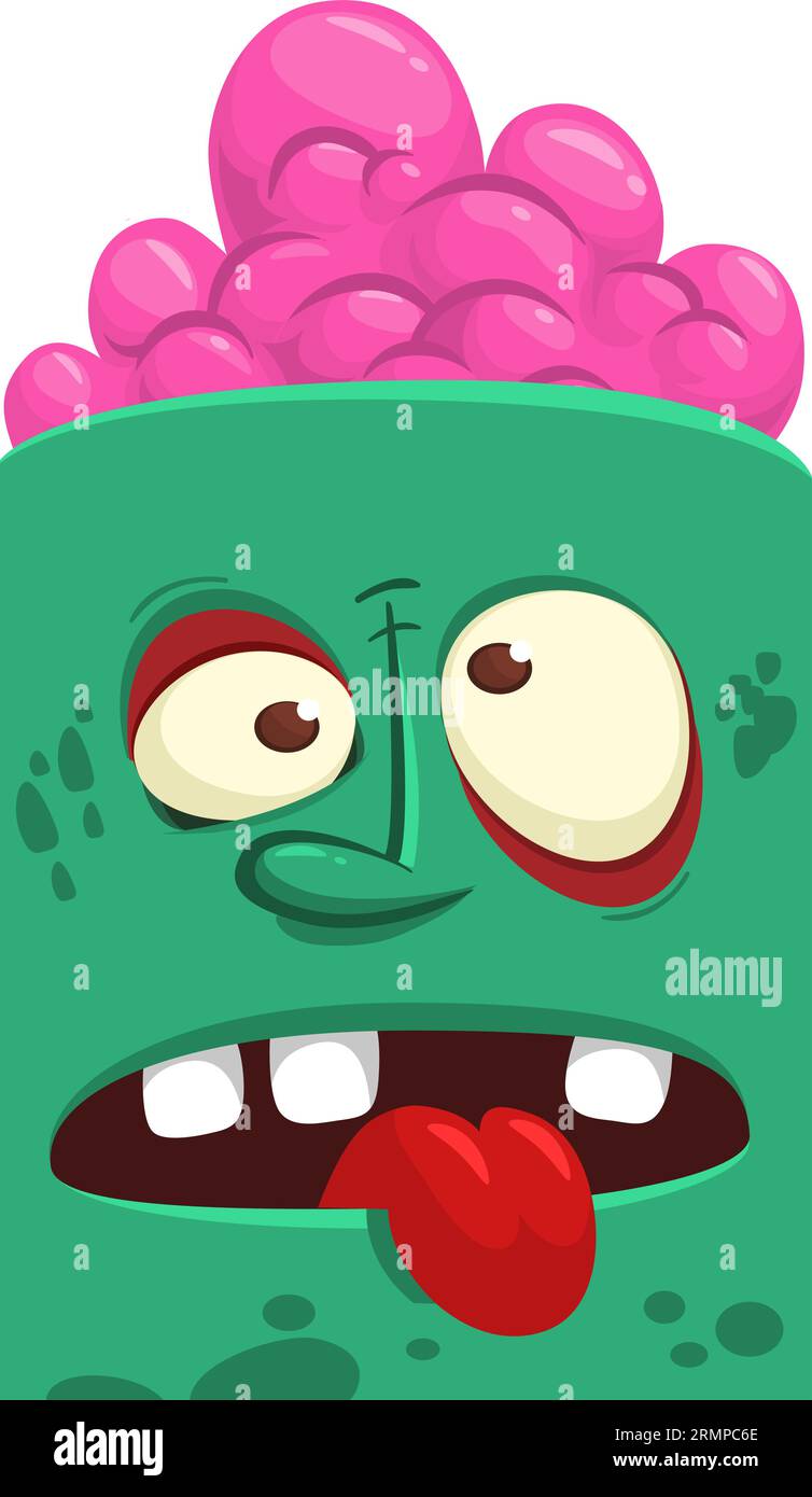 Cartoon angry zombie face avatar. Halloween vector illustration of ...