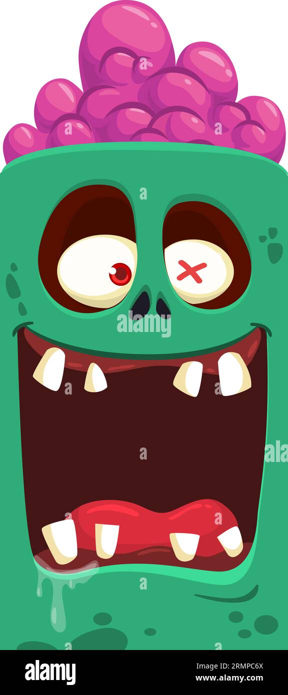 Cartoon angry zombie face avatar. Halloween vector illustration of ...