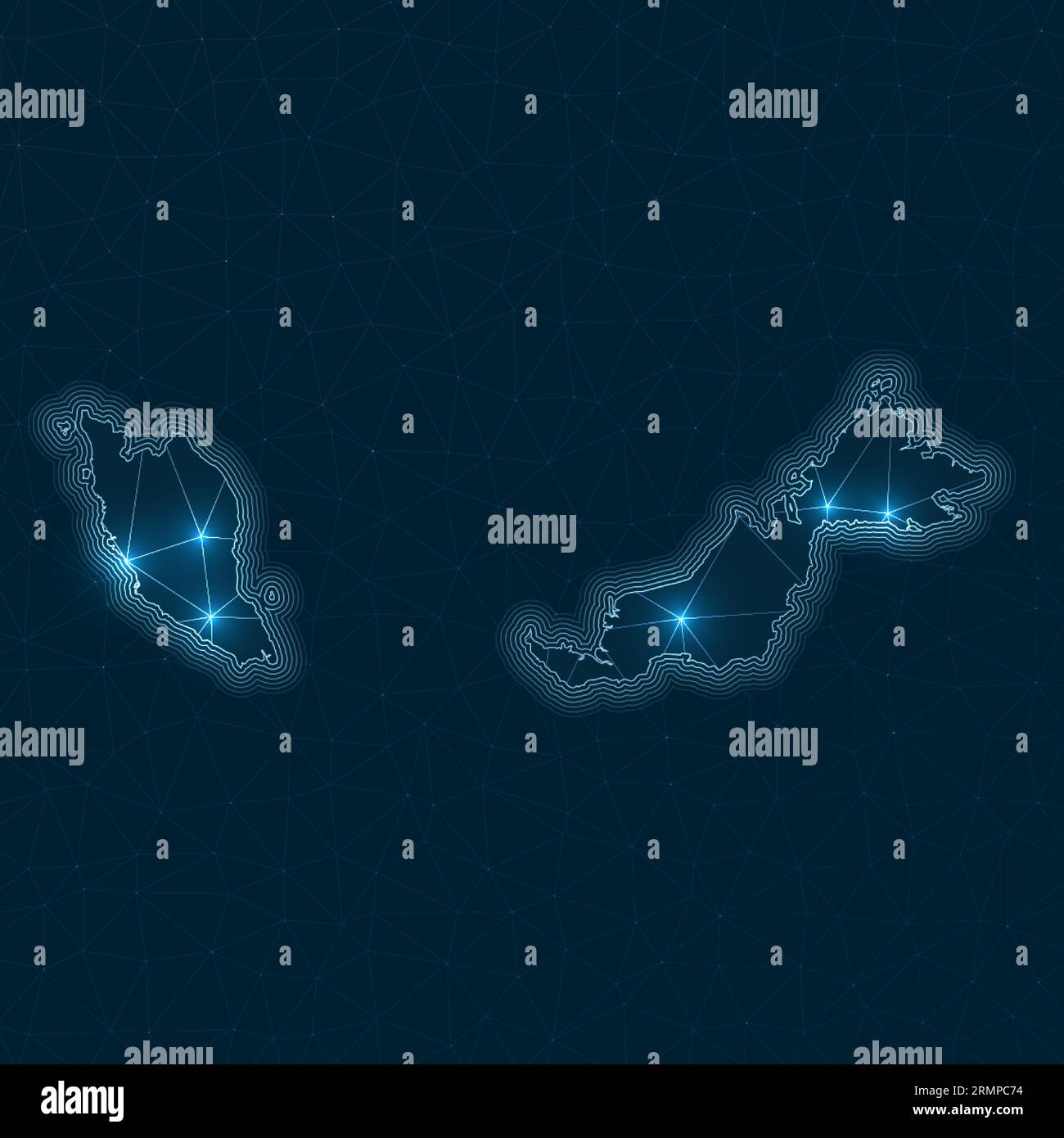 Malaysia network map. Abstract geometric map of the country. Digital ...