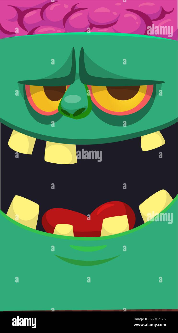 Cartoon angry zombie face avatar. Halloween vector illustration of ...