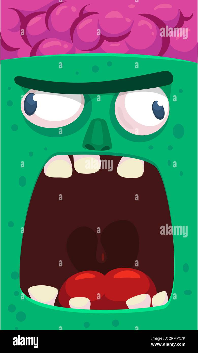 Cartoon angry zombie face avatar. Halloween vector illustration of ...