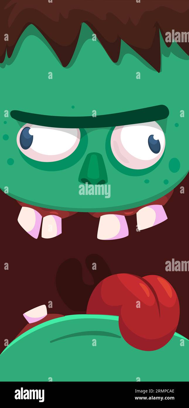Cartoon angry zombie face avatar. Halloween vector illustration of ...