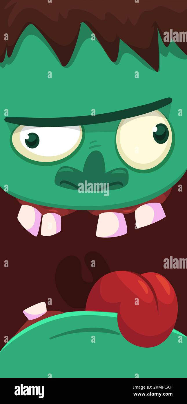 Cartoon angry zombie face avatar. Halloween vector illustration of ...
