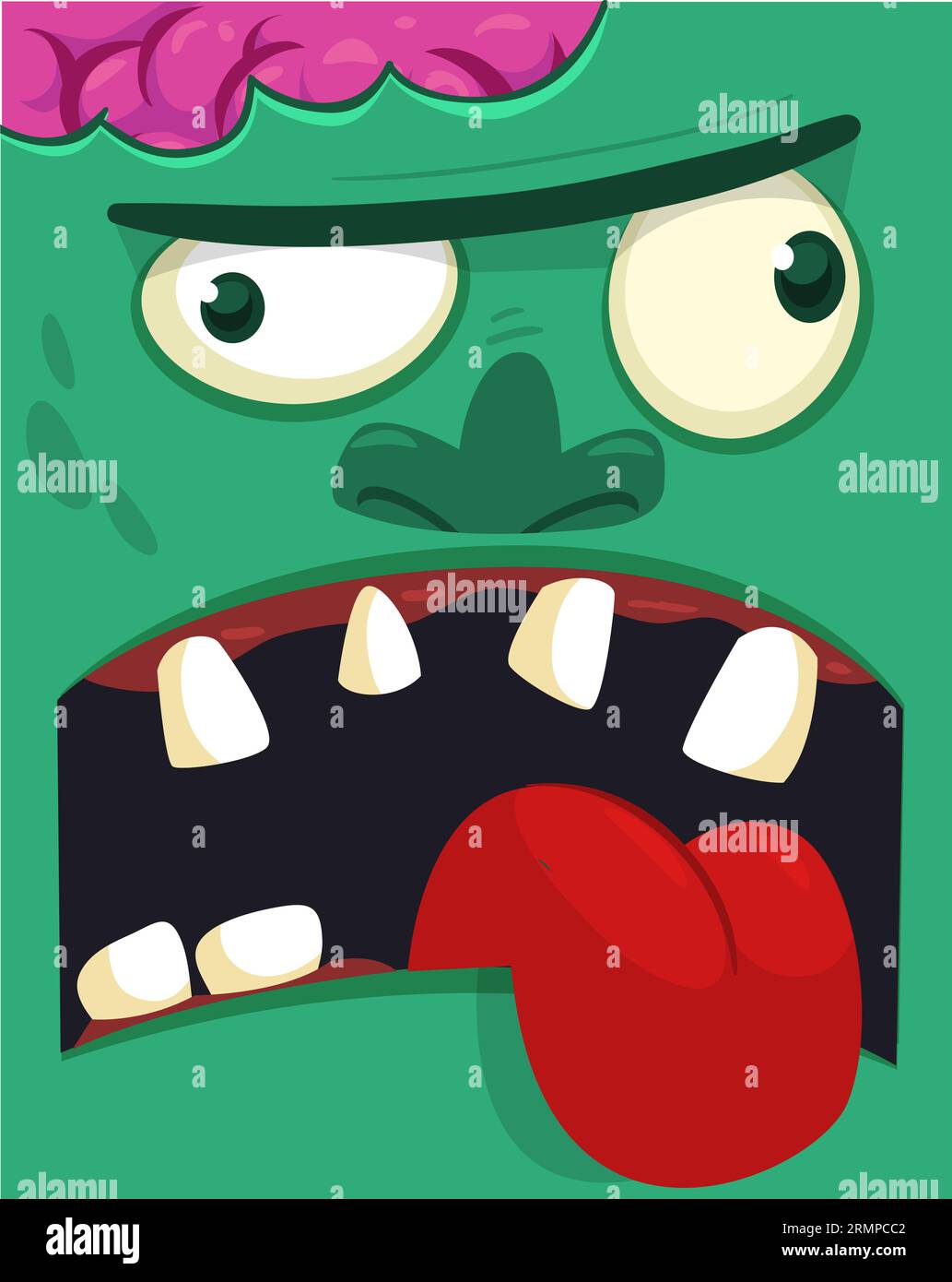 Cartoon angry zombie face avatar. Halloween vector illustration of ...