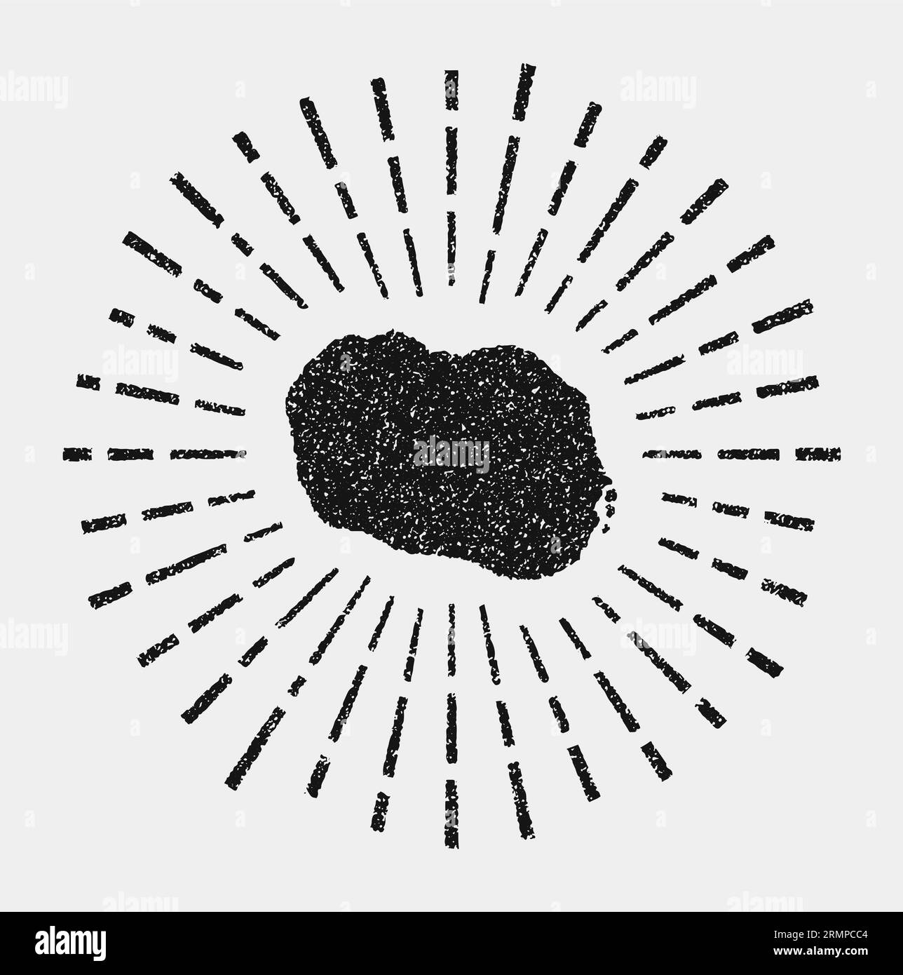 Vintage map of Cook Islands. Grunge sunburst around the island. Black ...