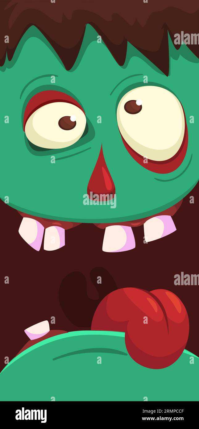 Cartoon angry zombie face avatar. Halloween vector illustration of ...